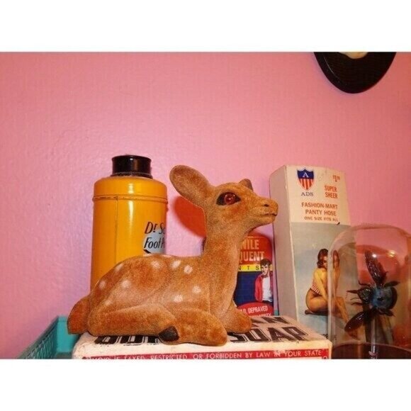 Vintage | Other | Vintage Fuzzy Flocked Fawn Deer Collectable Woodland ...